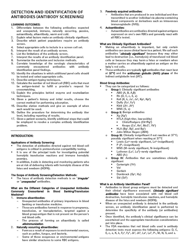 Antibody Screening & Identification Guide | PDF | Blood Type | Antibody