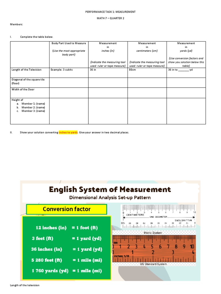 Measurement Task for Math 7 Students | PDF | Teaching Methods ...