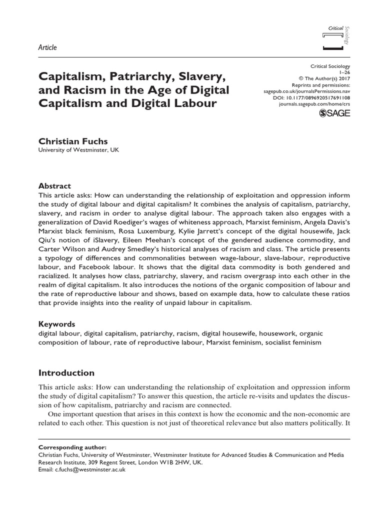 Capitalism, Patriarchy, Slavery, and Racism in The Age of Digital Capitalism and Digital Labour ...