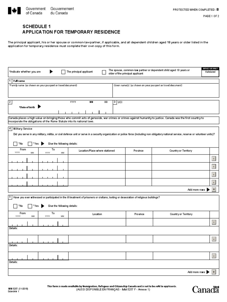 IMM 5257 Schedule 1: Temporary Residence Application | PDF | Crime ...