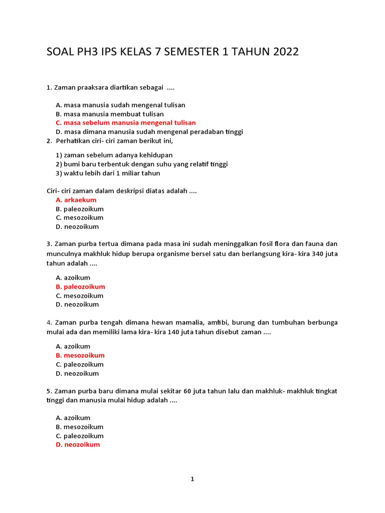 1.soal PH3 Ips Kelas 7 Semester 1tahun 2022 | PDF