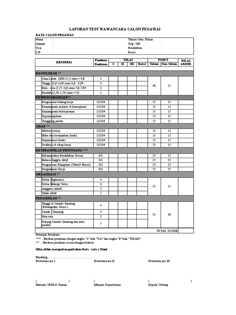 3.formulir Laporan Test Wawancara Calon Pegawai | PDF