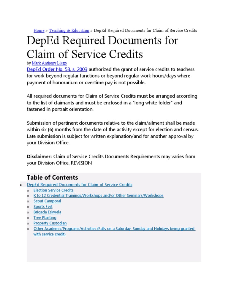 Service Credits | PDF | Teachers | Schools