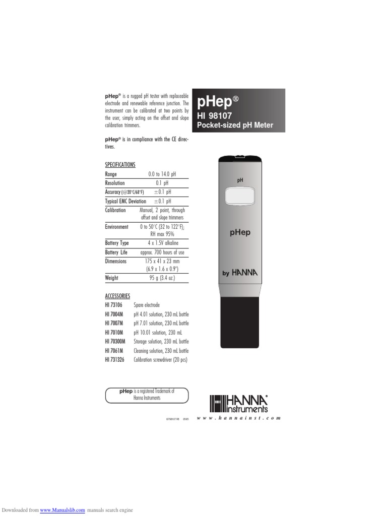 Phep Hi 98107 Instruction Manual | PDF | Ph | Buffer Solution