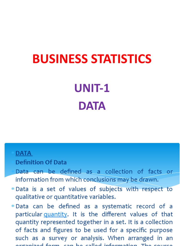 Unit 1 Business Statistics Data | Download Free PDF | Geographic Information System | Statistics