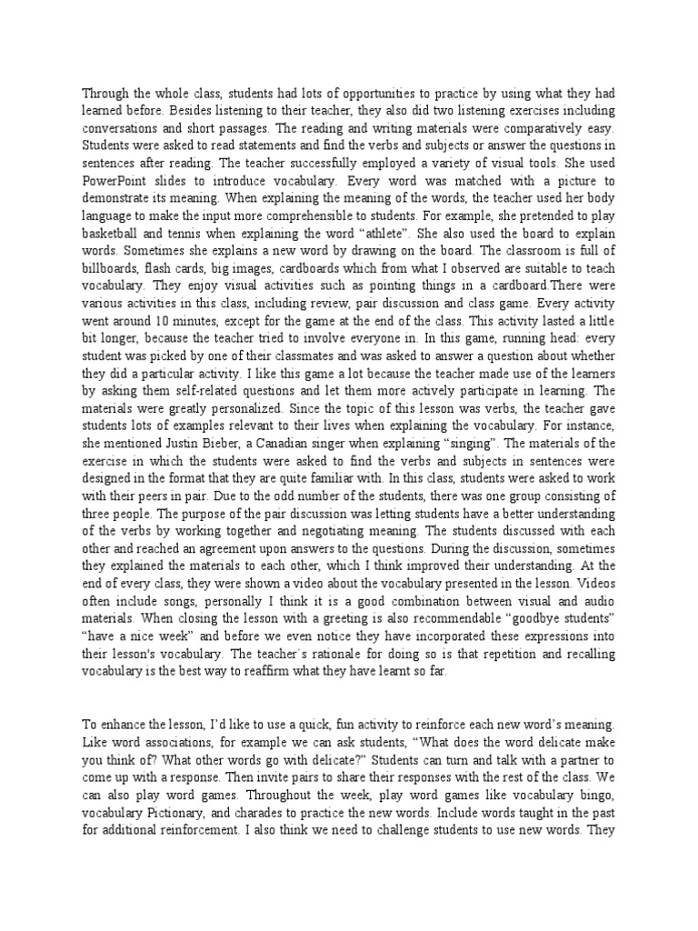 Analyzing A Vocabulary Lesson | PDF | Vocabulary | Teachers