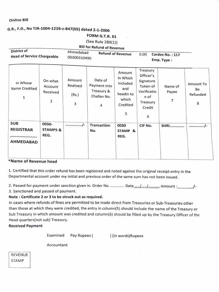 GTR 61 Stamp Refund Form | PDF | Payments | Services (Economics)