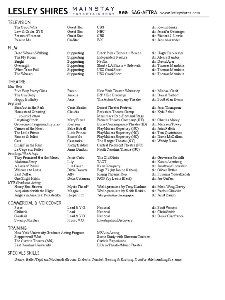 Lesley Shires Resume 2022 | PDF | Theatre | Entertainment