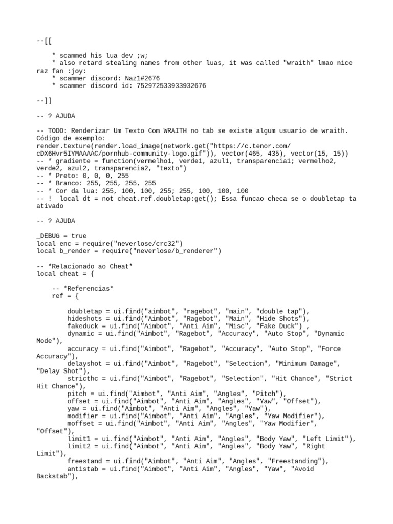 Fake Wraith Paste NL - Lua | PDF | Cheating In Video Games