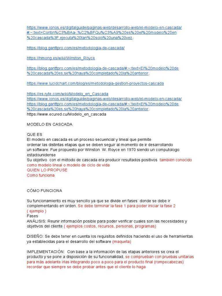 Modelo en Cascada: Etapas y Funcionamiento | PDF | Software ...