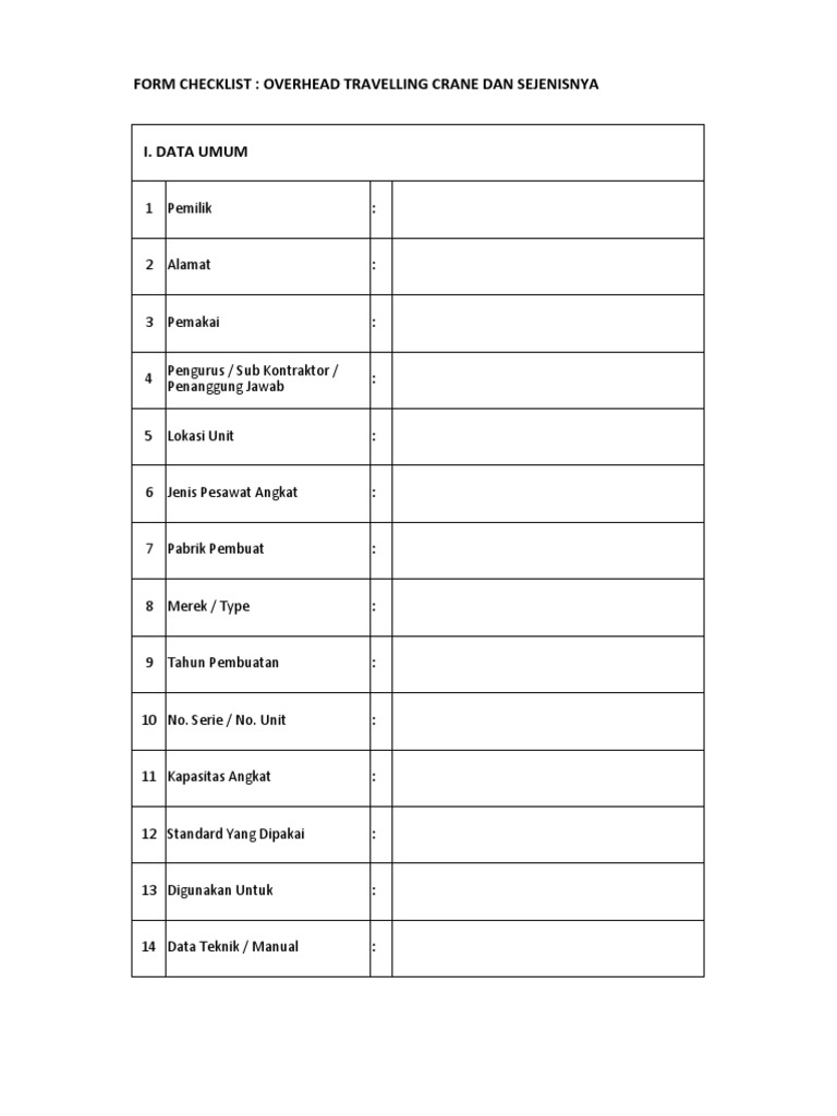 Checklist Pemeriksaan Crane dan Tower | PDF