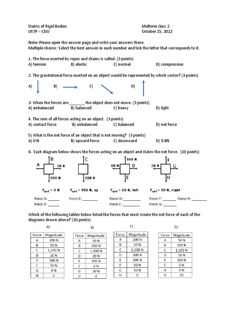 Quiz 2 SRB | PDF | Force | Continuum Mechanics