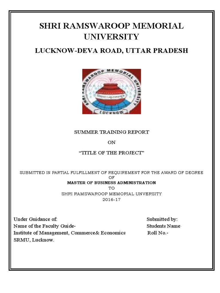 Summer Training Report Format for MBA | PDF | Master Of Business ...
