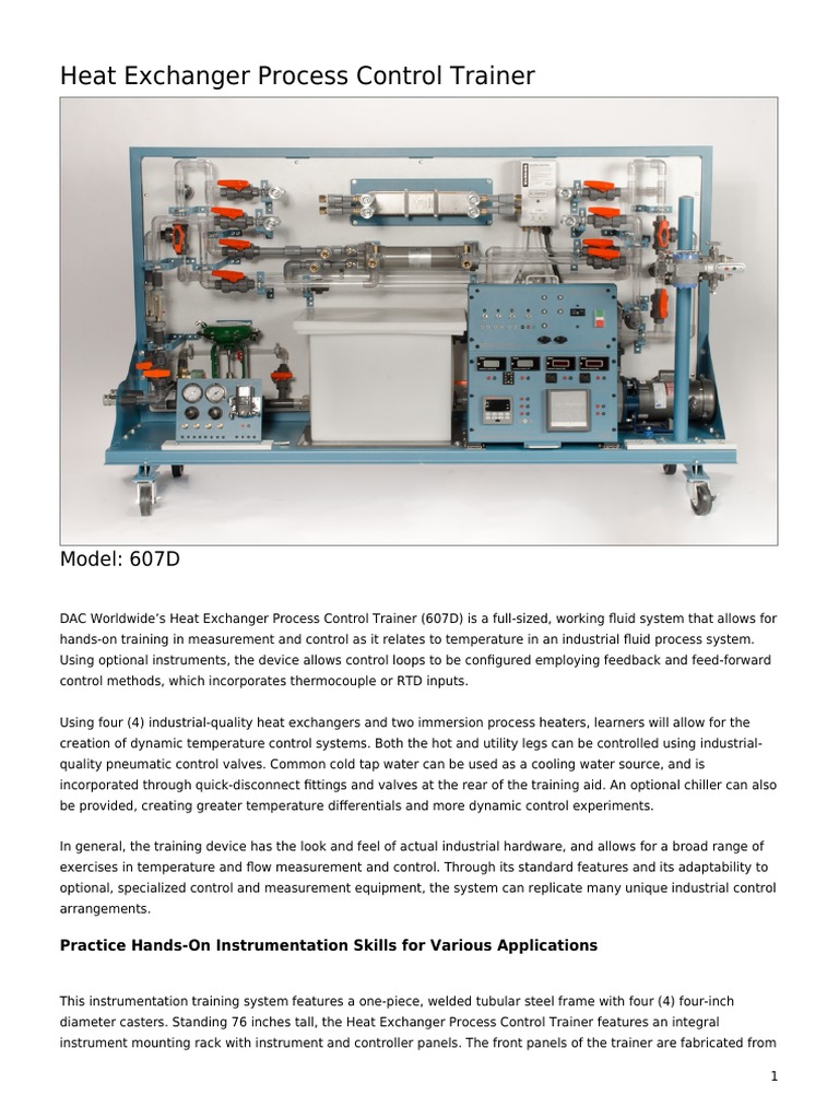 Heat Exchanger Process Control Trainer - Hands-On Industrial Fluid Process System Training | PDF ...