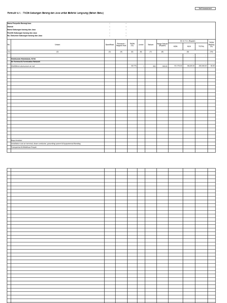 Contoh Formulir TKDN Barang dan Jasa | PDF