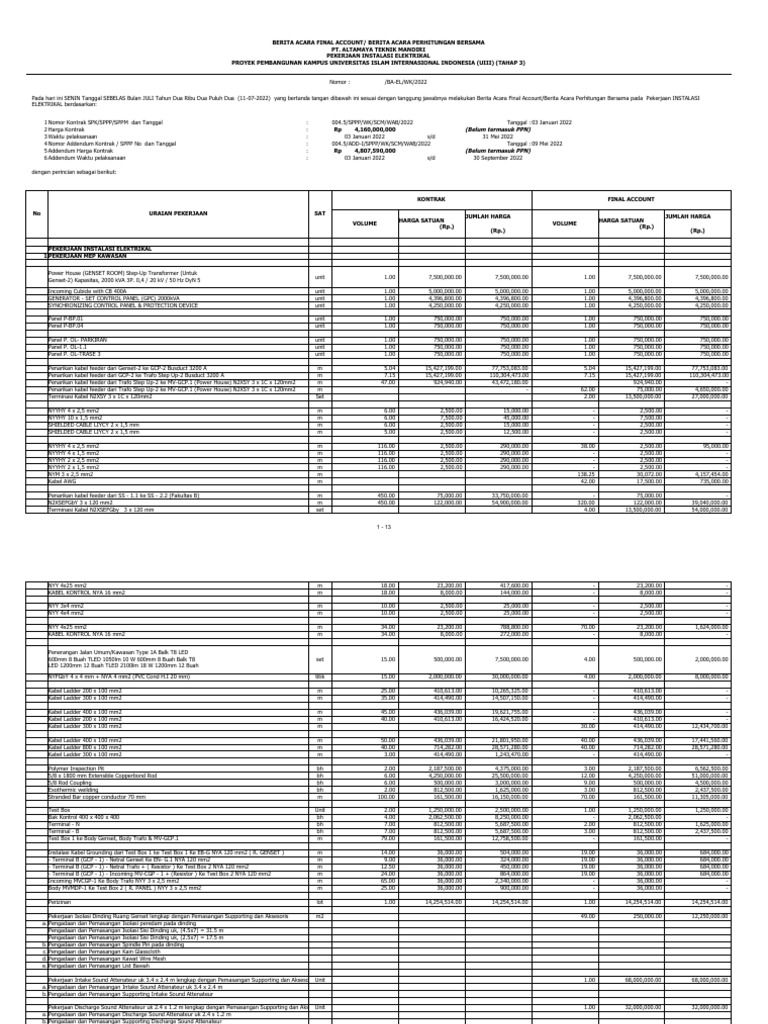 BA FA Format - Altamaya 25072022 Perbandingan R2 - Cetak | PDF