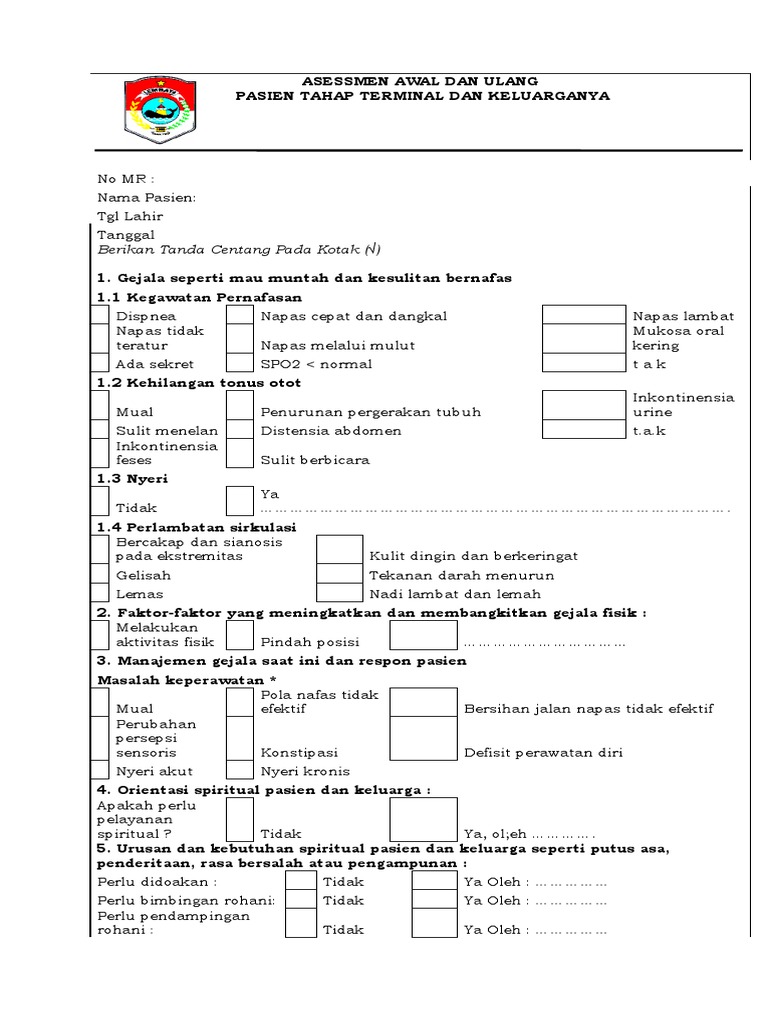 FORM Asessmen Pasien Tahap Terminal | PDF