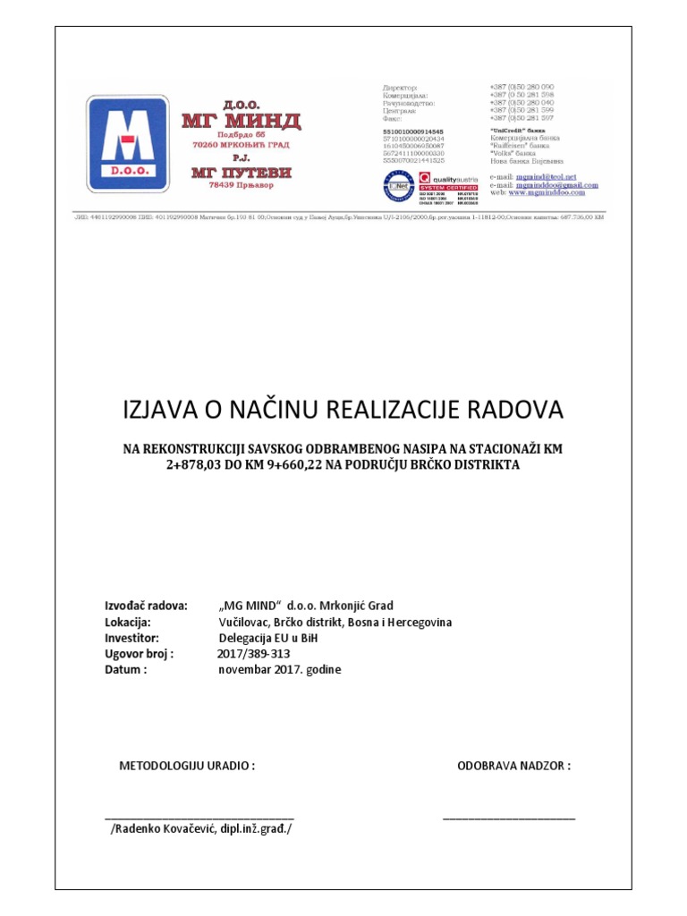 Metodologija Izrade Nasipa - Vučilovac | PDF