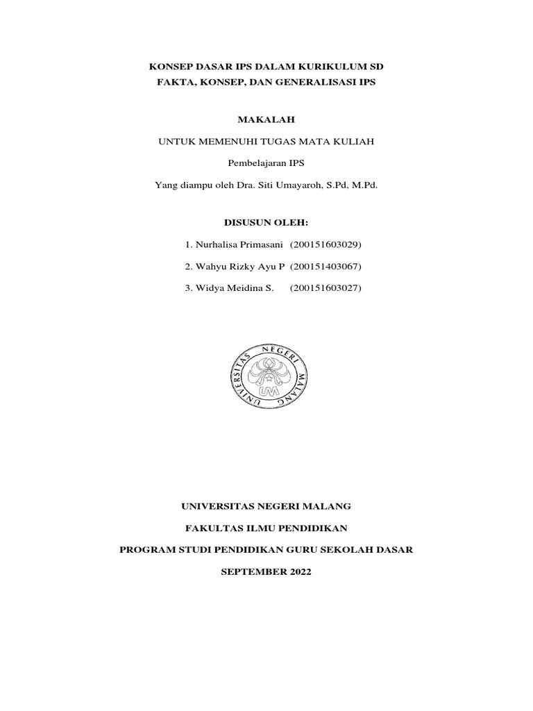 Makalah Kel 1 KONSEP DASAR IPS DALAM KURIKULUM SD | PDF