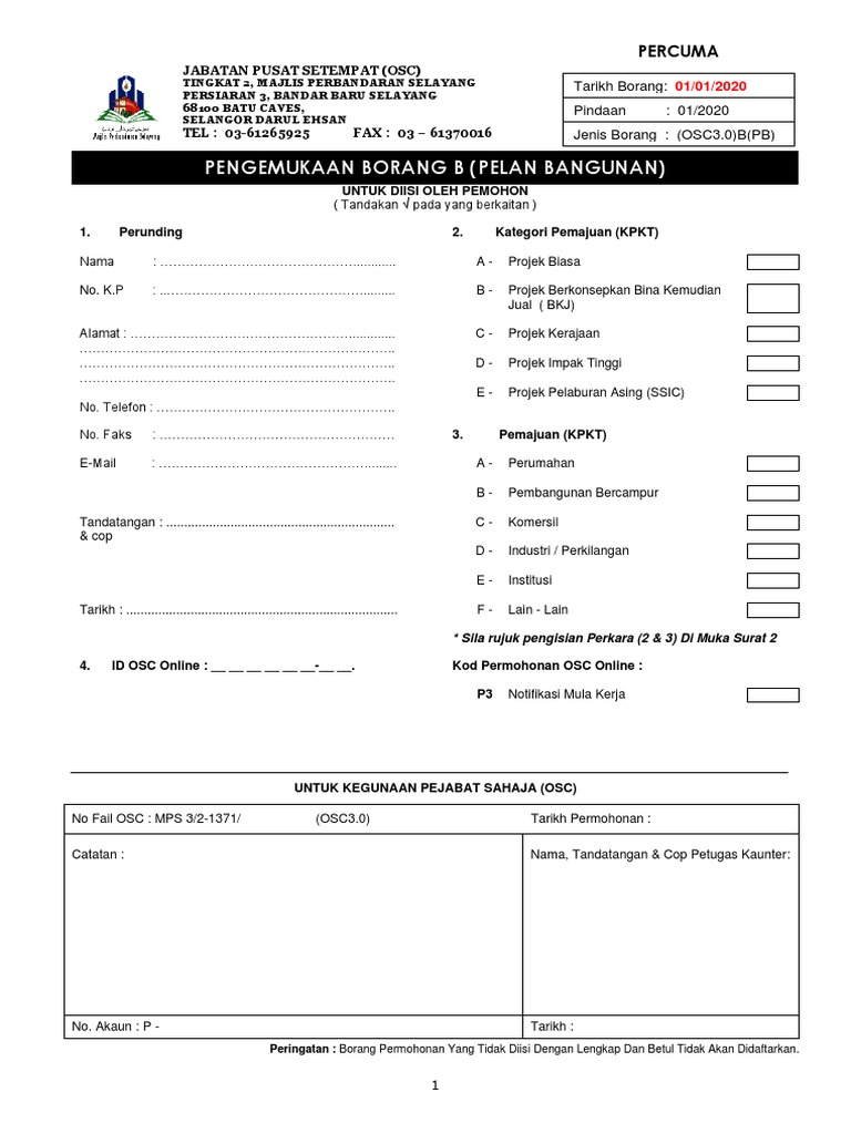 CONTOH - Borang B Pelan Bangunan | PDF