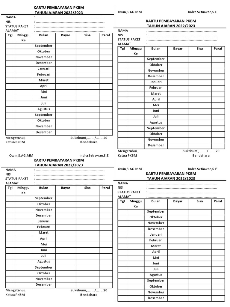 Kartu Pembayaran PKBM | PDF