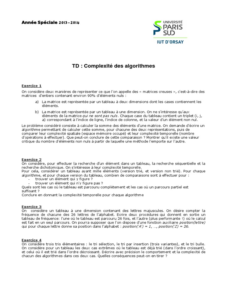 Complexité des algorithmes de tri et recherche | PDF | Méthodes et ...