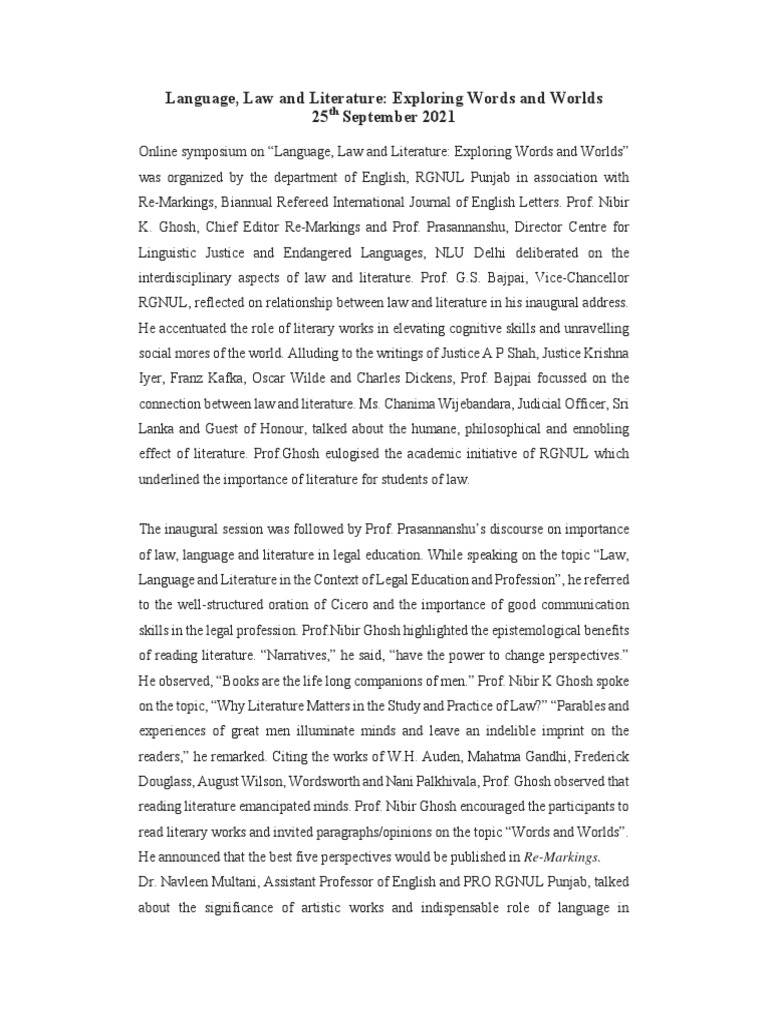 Law and Literature Symposium Insights | PDF