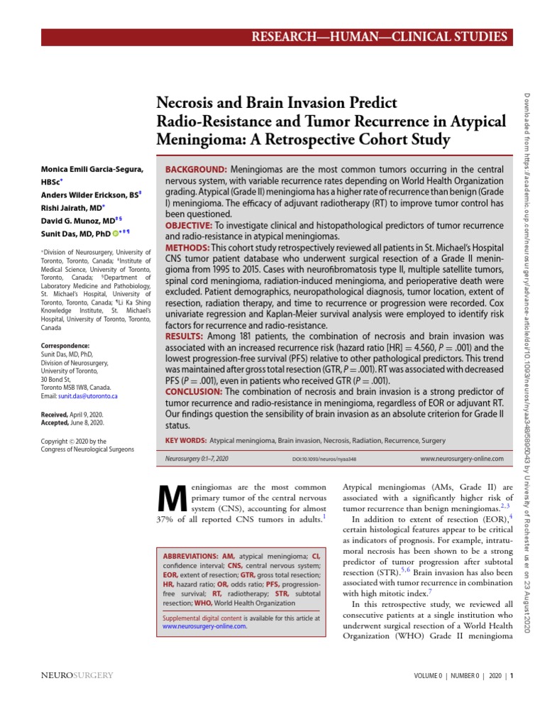 Necrosis and Brain Invasion Predict Radio-Resistance and Tumor ...