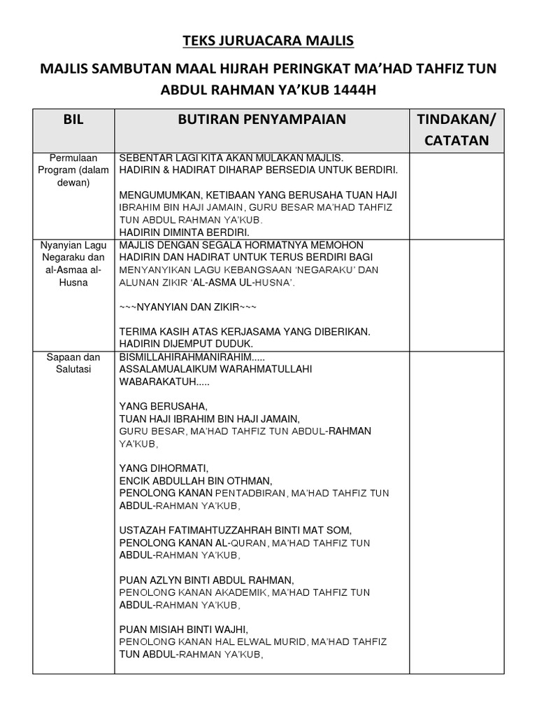 Teks Juruacara Majlis Maal Hijrah | PDF