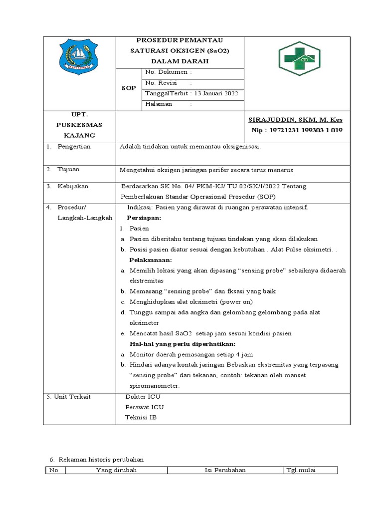 349sop Pemantauan Saturasi Oksigen | PDF