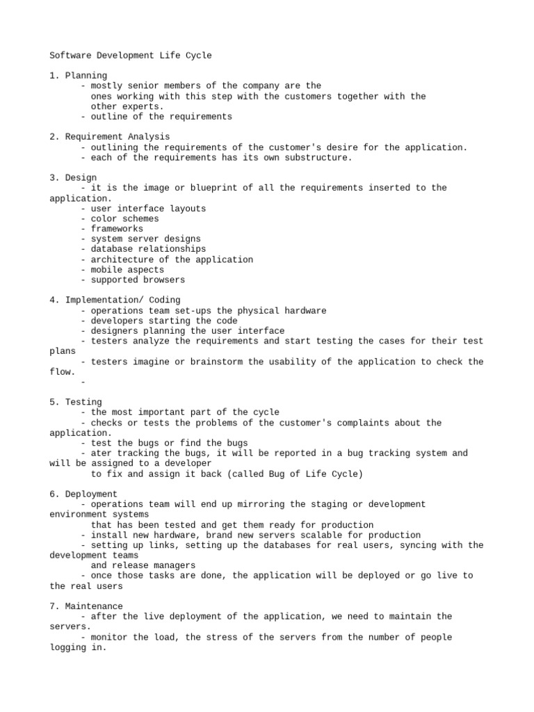 SDLC(Software Development Life Cycle) Summary | PDF