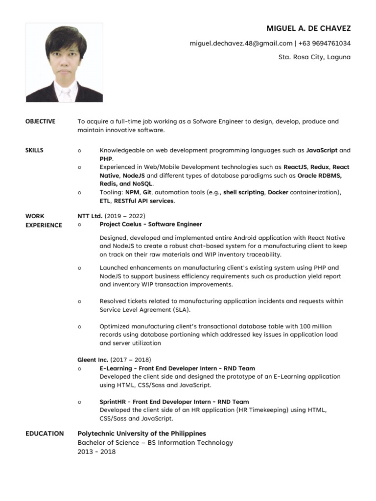 Miguel Dechavez Job CV Version 2.2 | PDF | Databases | Application Software