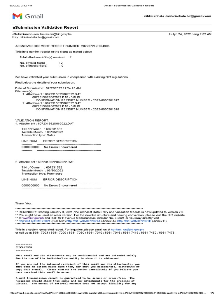 Gmail - Esubmission Validation Report Q2 | PDF | Computing ...