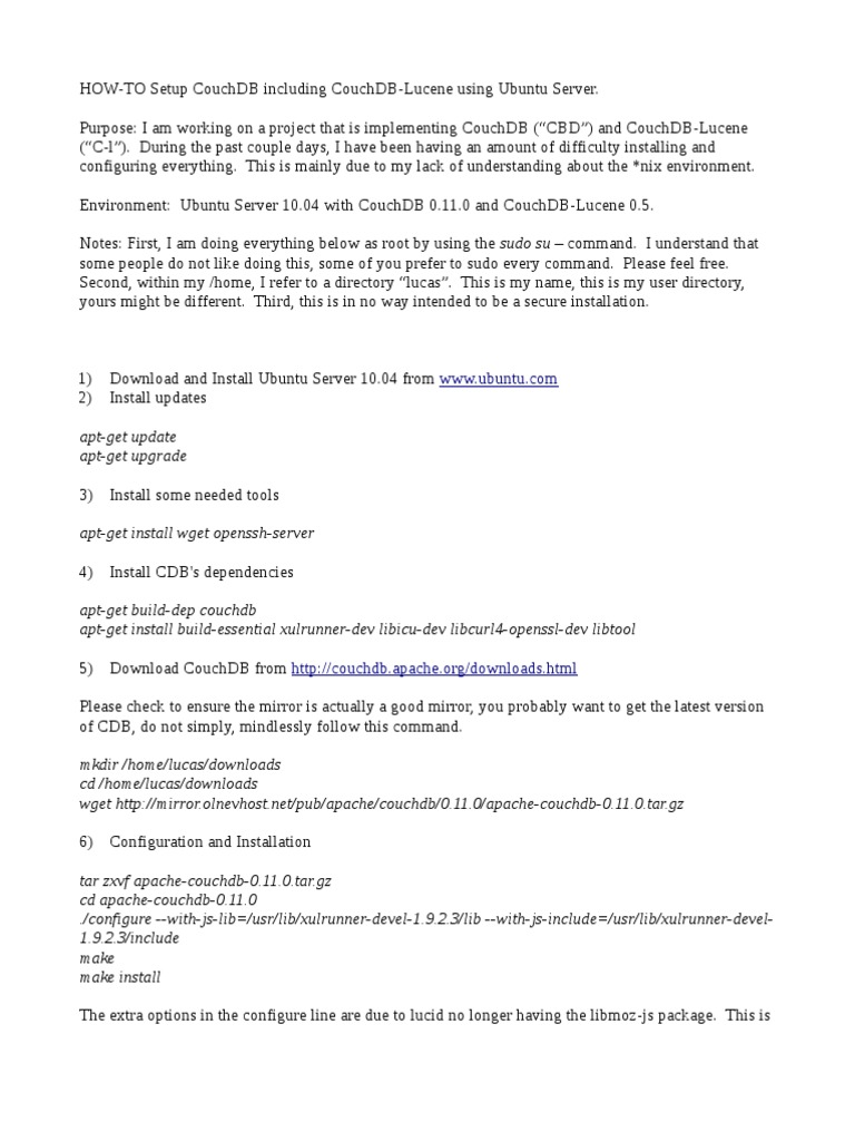 How-To Install CouchDB and CouchDB-Lucene On Ubunut Lucid | PDF | Advanced Packaging Tool ...