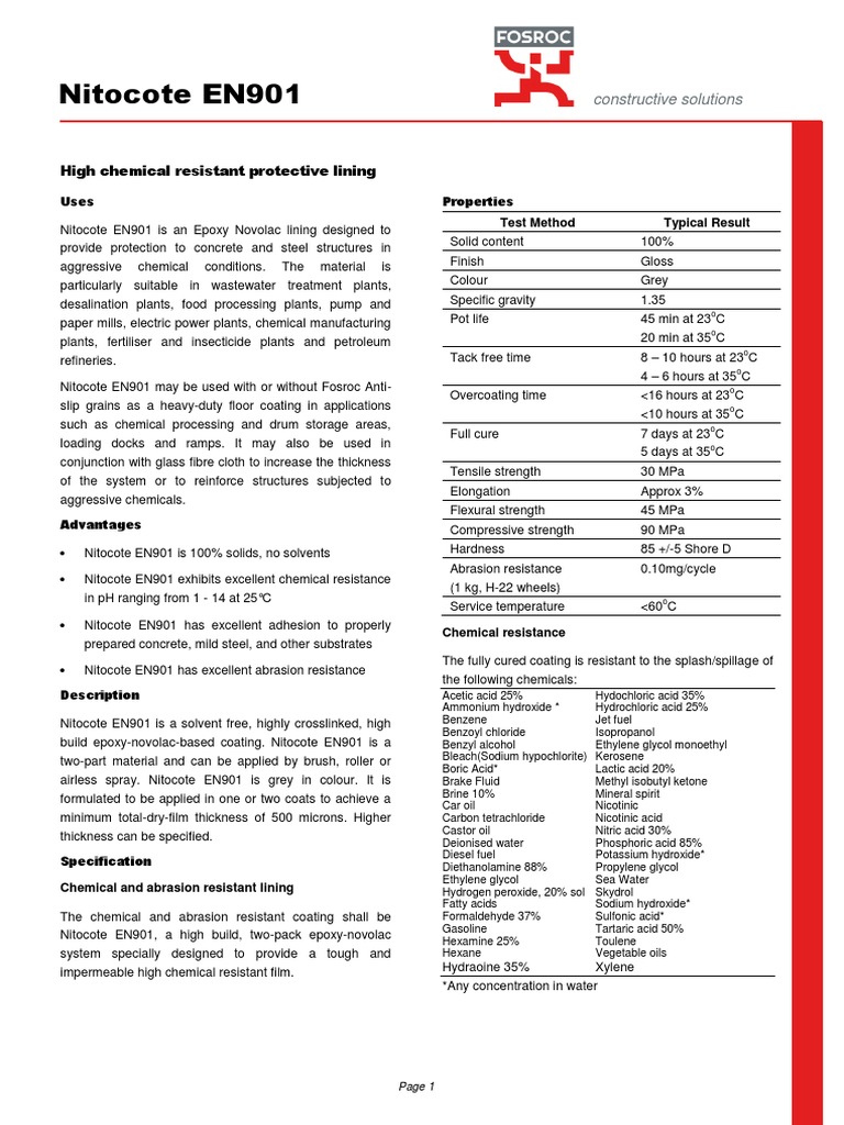 Nitocote EN901 | PDF | Acid | Concrete