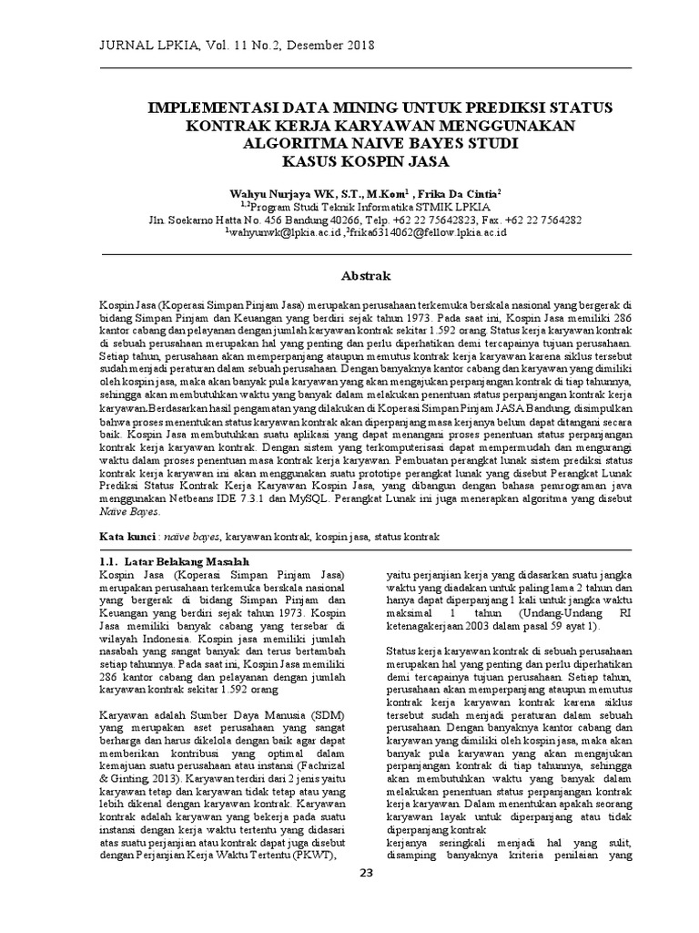 Implementasi Data Mining Untuk Prediksi Status Kontrak Kerja Karyawan ...
