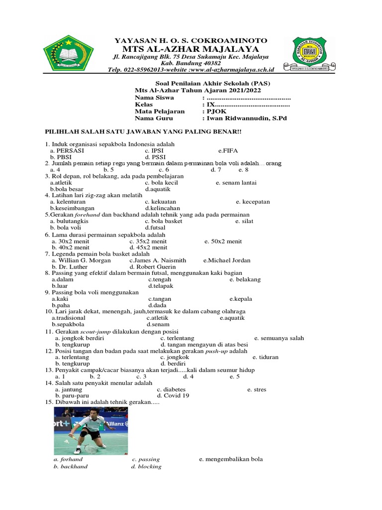 Soal Pas Pjok Kls 9 2022 | PDF