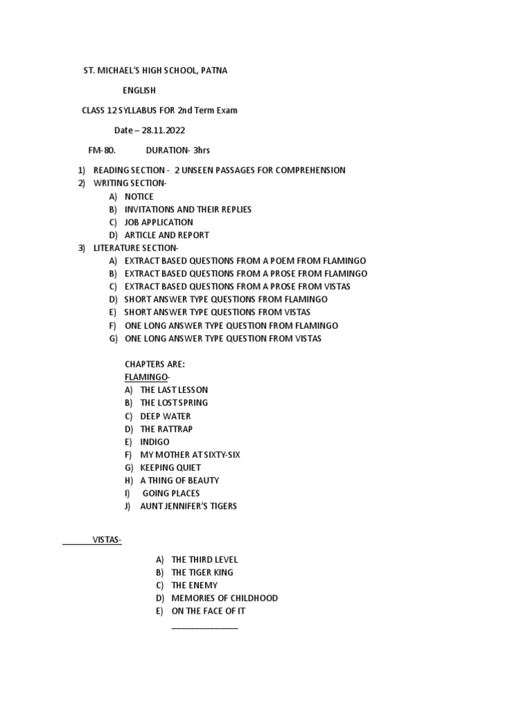 ENGLISH 2nd TERM SYLLABUS | PDF
