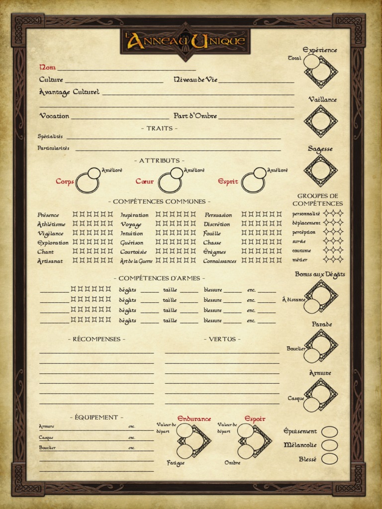 The One Ring Character Sheet FR | PDF