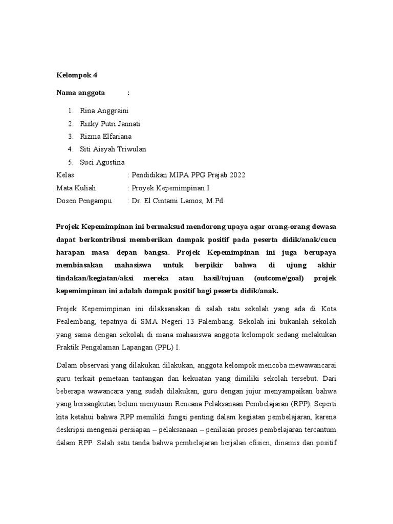 Proyek Kepemimpinan Demonstrasi Kontekstual Dan Elaborasi Pemahaman ... Proyek Kepemimpinan Demonstrasi Kontekstual Dan Elaborasi Pemahaman ...