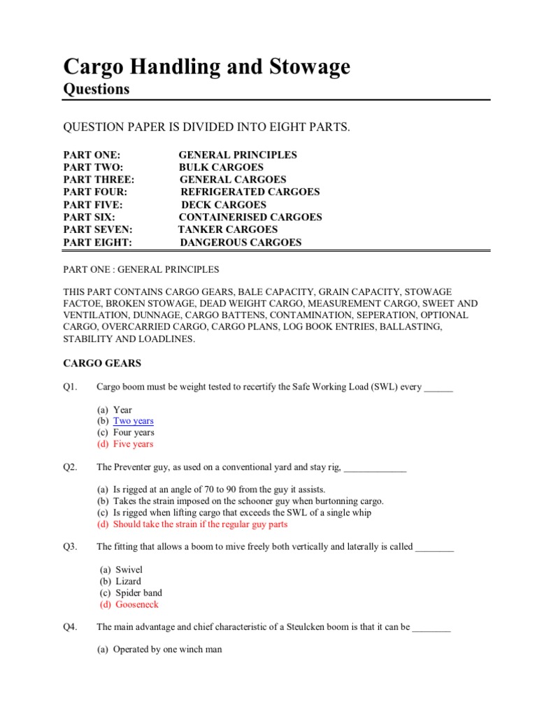 Cargo Handling and Stowage | PDF