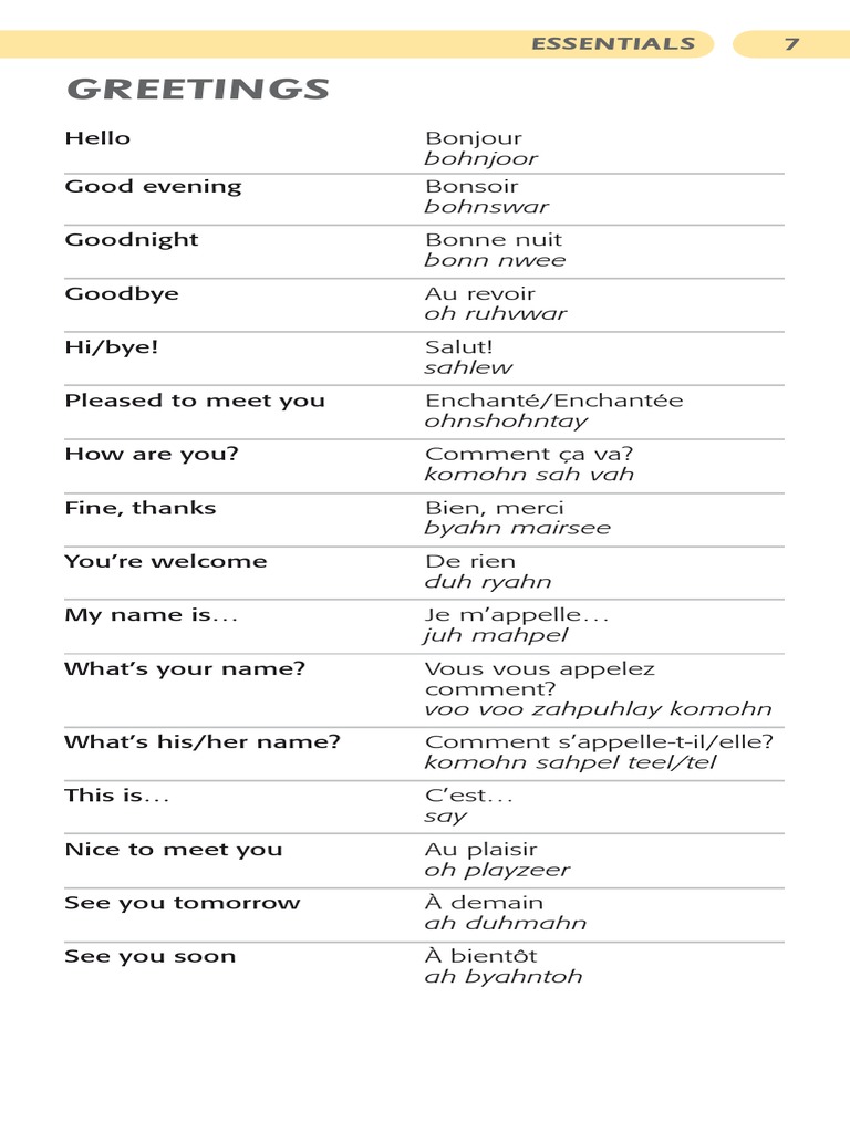 Greetings in French: Essential Phrases | PDF
