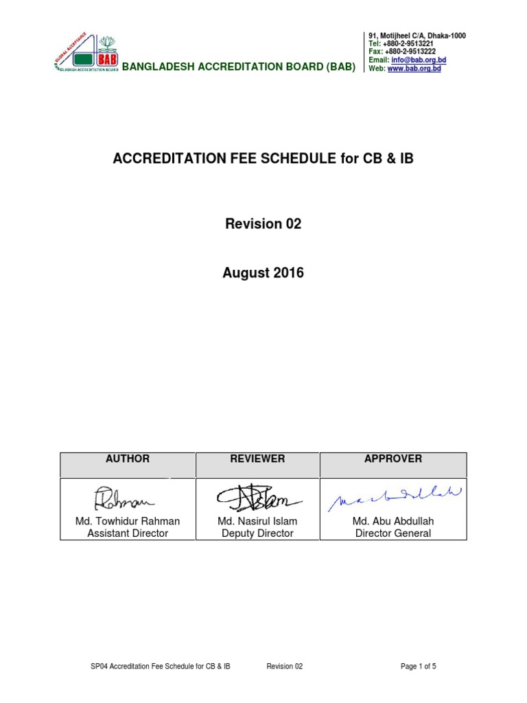 SP04 Accreditation Fee Schedule For CB & IB-Rev2 | PDF | Fee