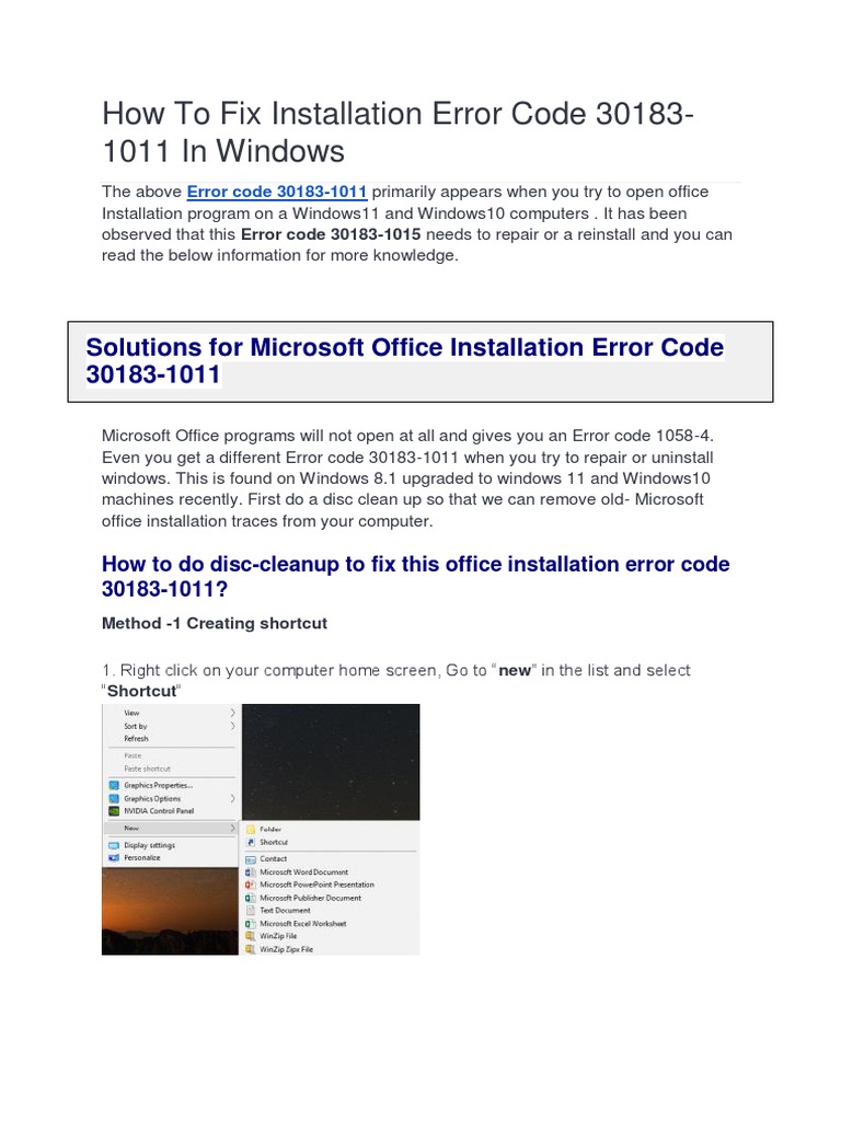 How To Fix Installation Error Code 30183-1011 in Windows | PDF