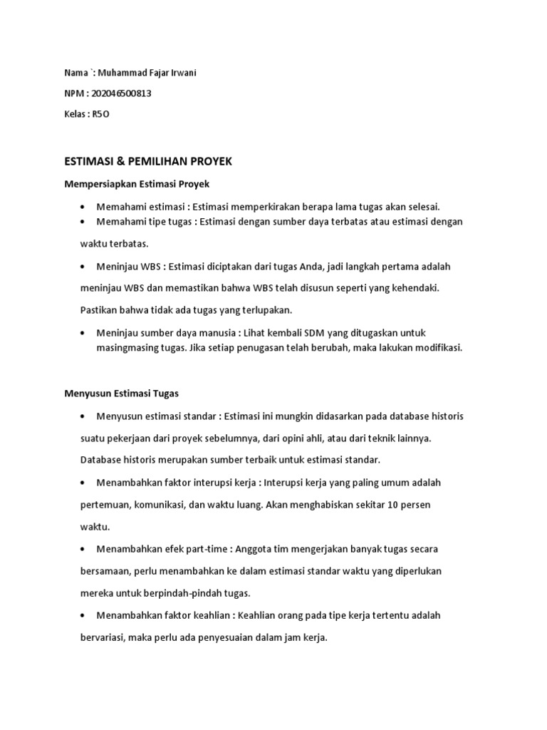 Estimasi dan Pemilihan Proyek Efektif | PDF