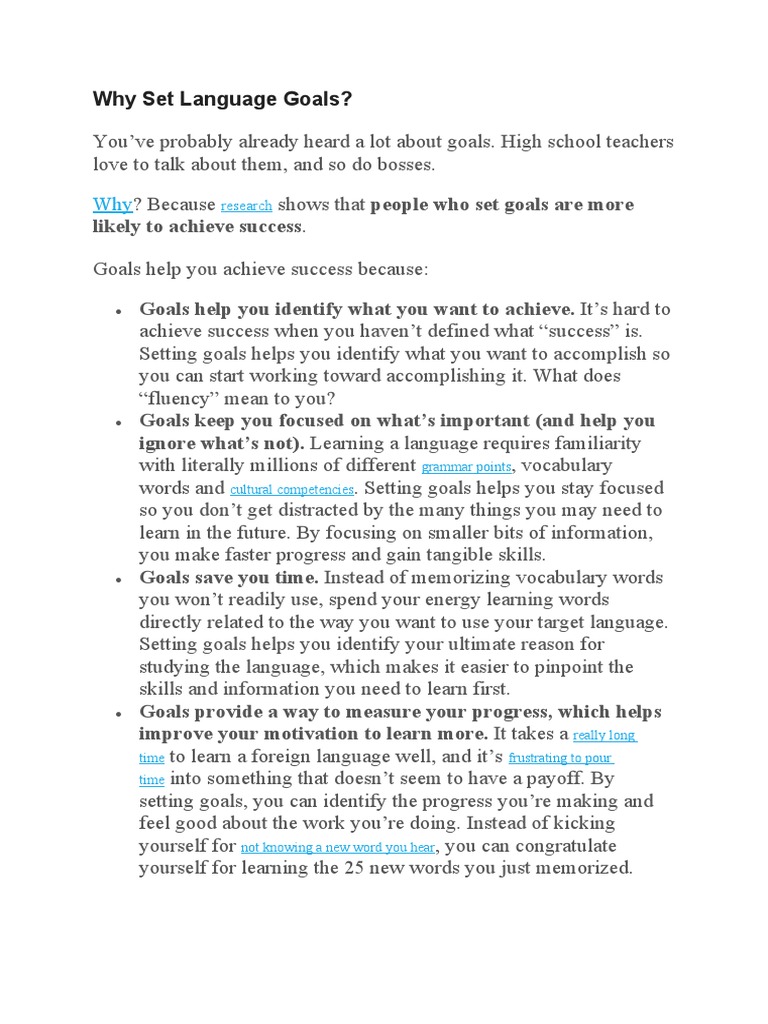 Language Learning Goals Setting | PDF | Goal | Vocabulary