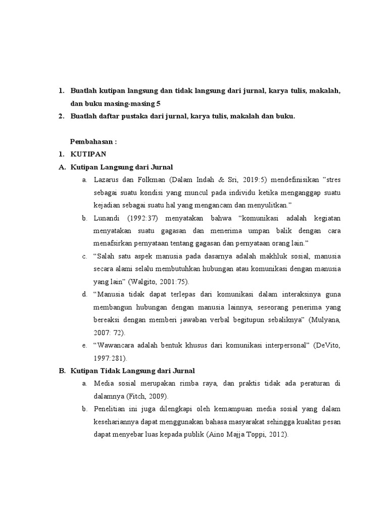 Contoh Kutipan Dan Daftar Pustaka | PDF