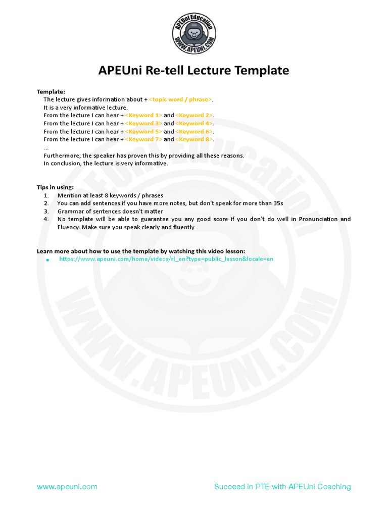 APEUni Re-Tell Lecture Template | PDF | Cognition | Linguistics