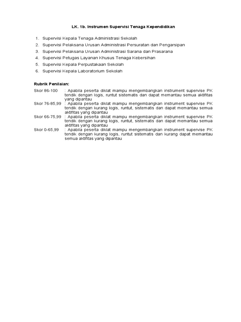 Instrumen Supervisi Tenaga Kependidikan | PDF
