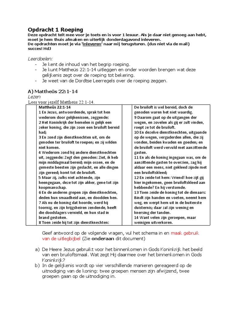Heilsorde Opdr 1 Roeping | PDF